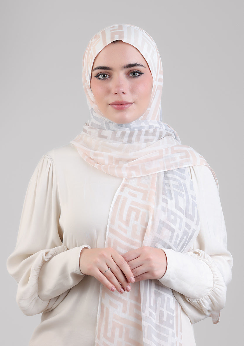 Monogram Cream printed Chiffon Instant Bokitta Hijab – BOKITTA India